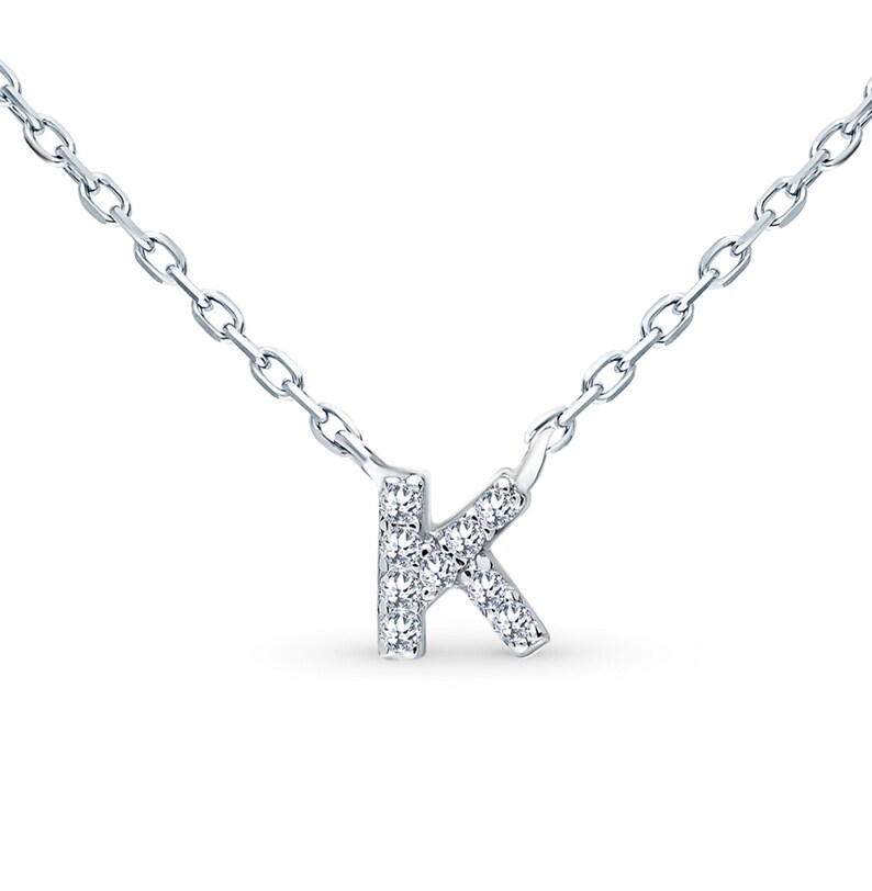 Letter K Pendent Necklace, 14K White Diamond Initial K Necklace ...