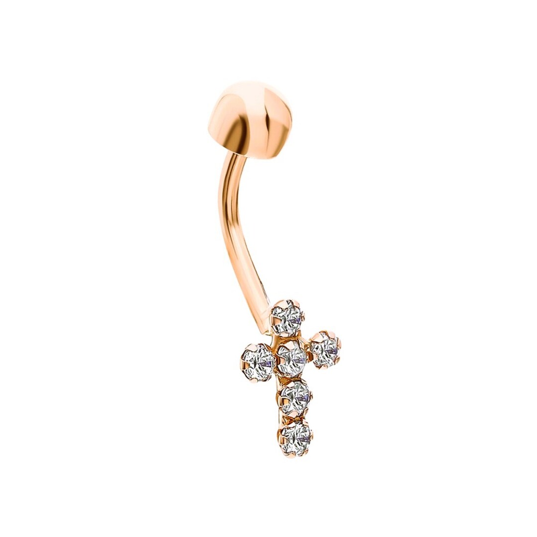 Cross Belly Diamond Ring, 14k Gold Navel Piercing, Cross Belly Button ...