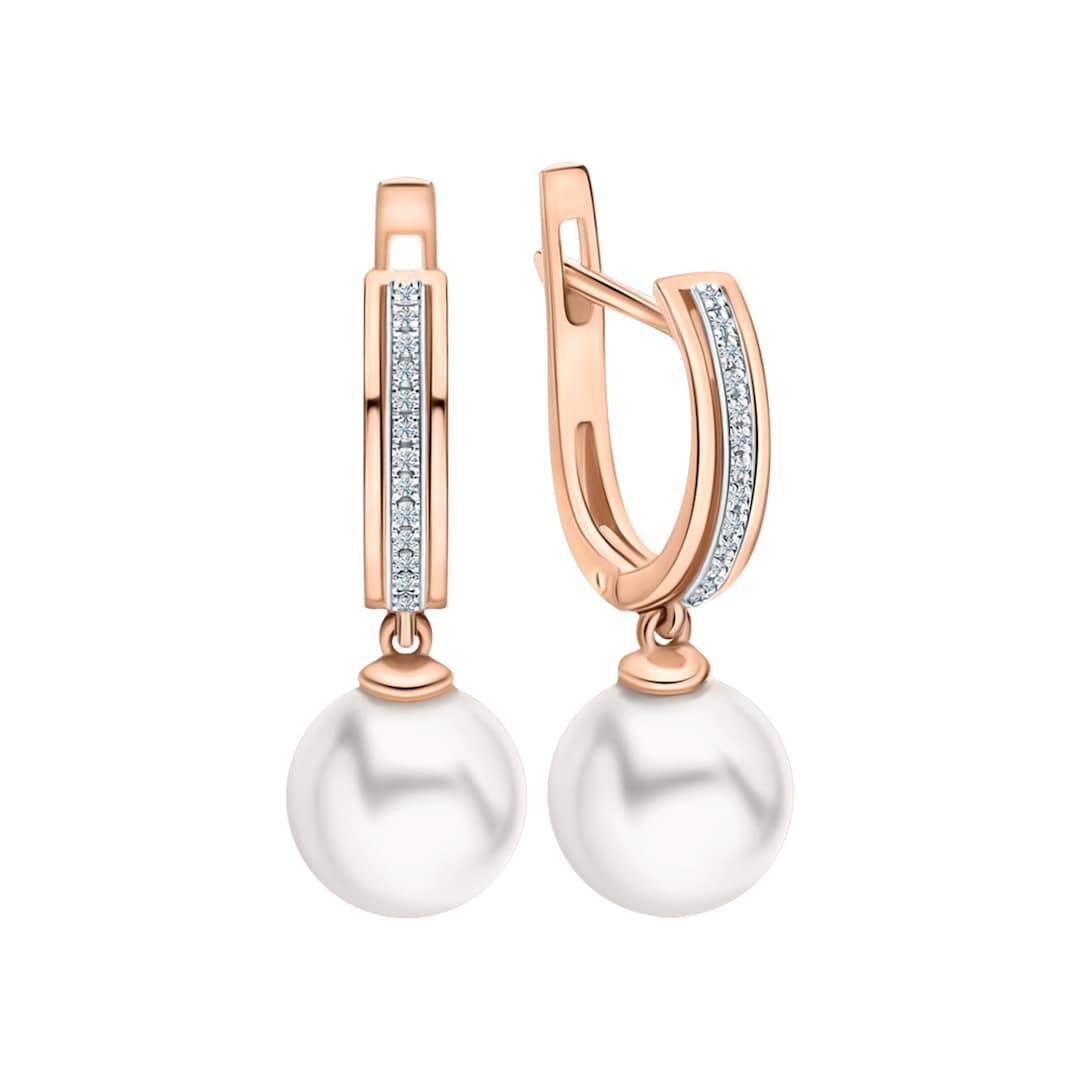 Elegant Gold Pearl Drop Earrings With Diamond Accents | Dainty Hoop ...