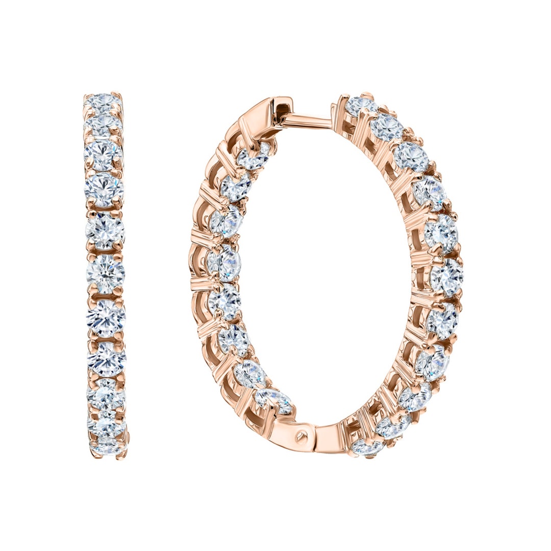 14k Gold Inside Out Diamonds Hoops Tru Reflection Fashion - Etsy