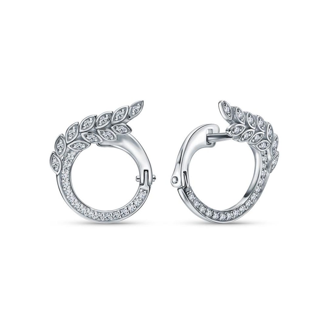 Tiny Marquise Leaf Huggies Earring, Vine Front Facing Diamond Hoop, 14k Gold Olive Leaf Open ...