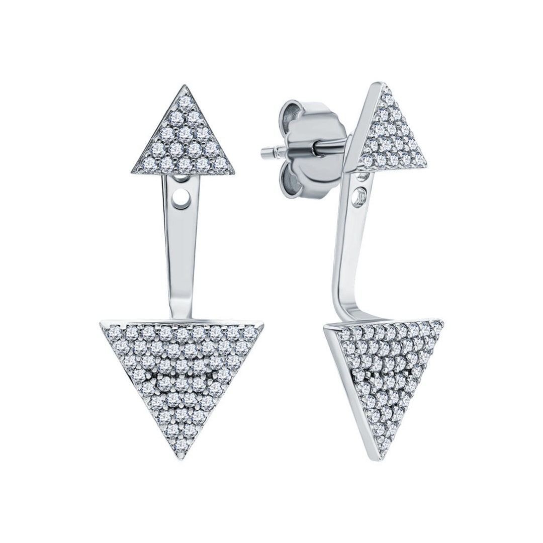 Double Triangle Ear Jacket, 14k Gold Front Back Earrings, Geometric ...