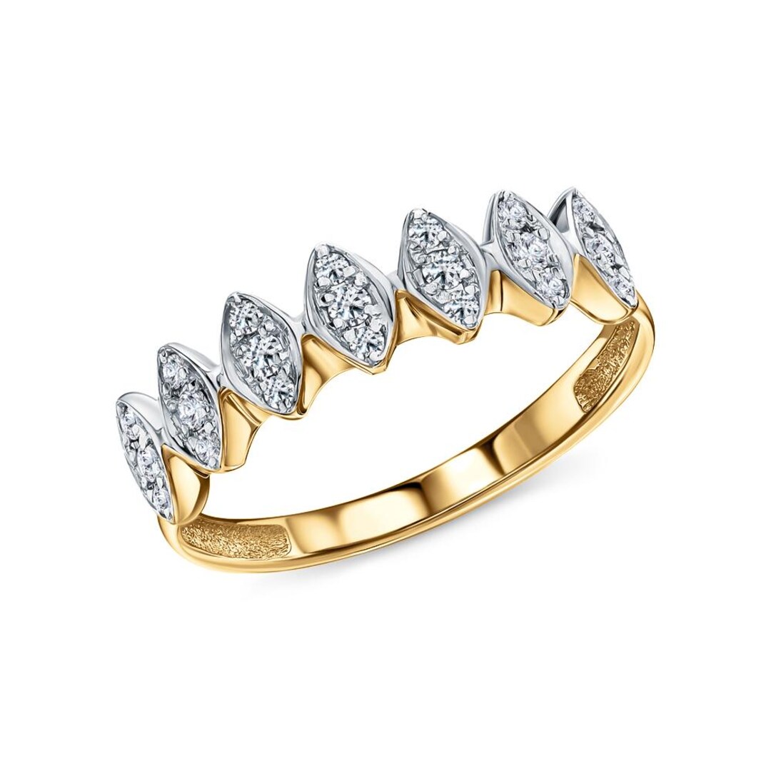 14K Gold Diamond Leaf Shape Band – Round Diamond Cluster Ring, Two-tone ...