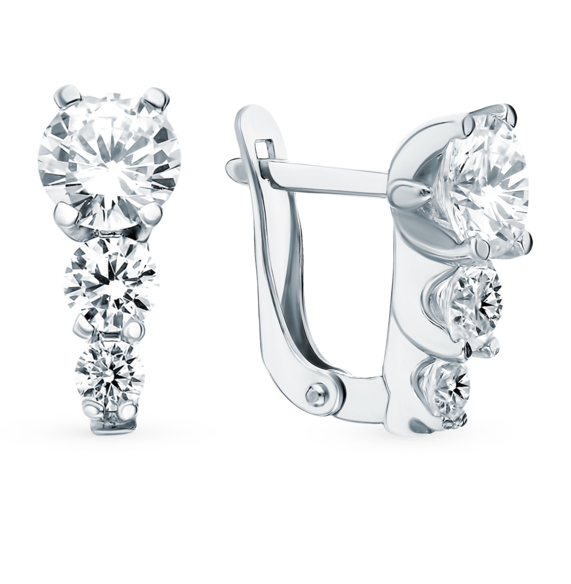 Three Stone Diamond Hoop Earring, 14k Gold Round Brilliant Earring ...