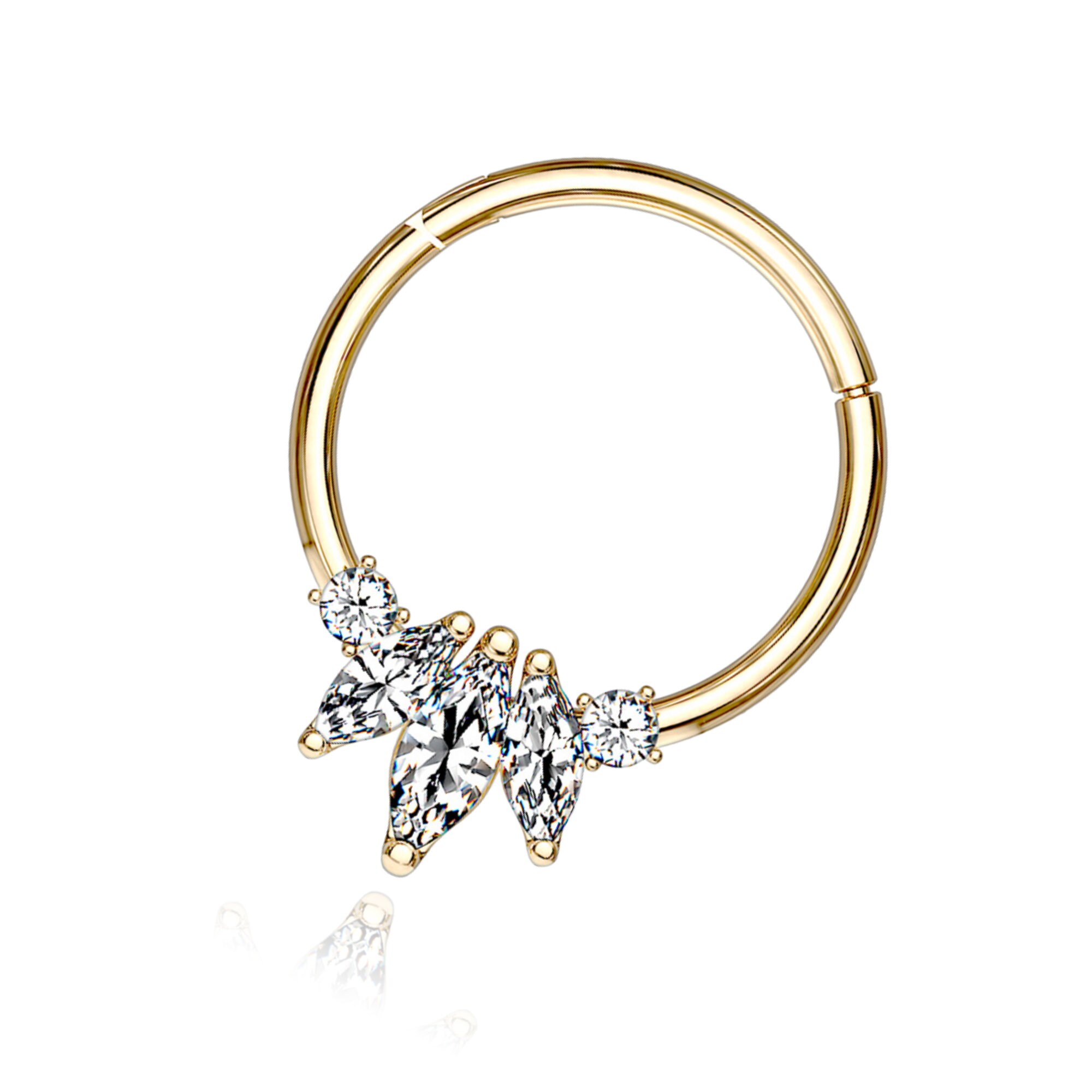 14k Yellow Gold Daith Earring / Marquise Diamond Daith Clicker ...