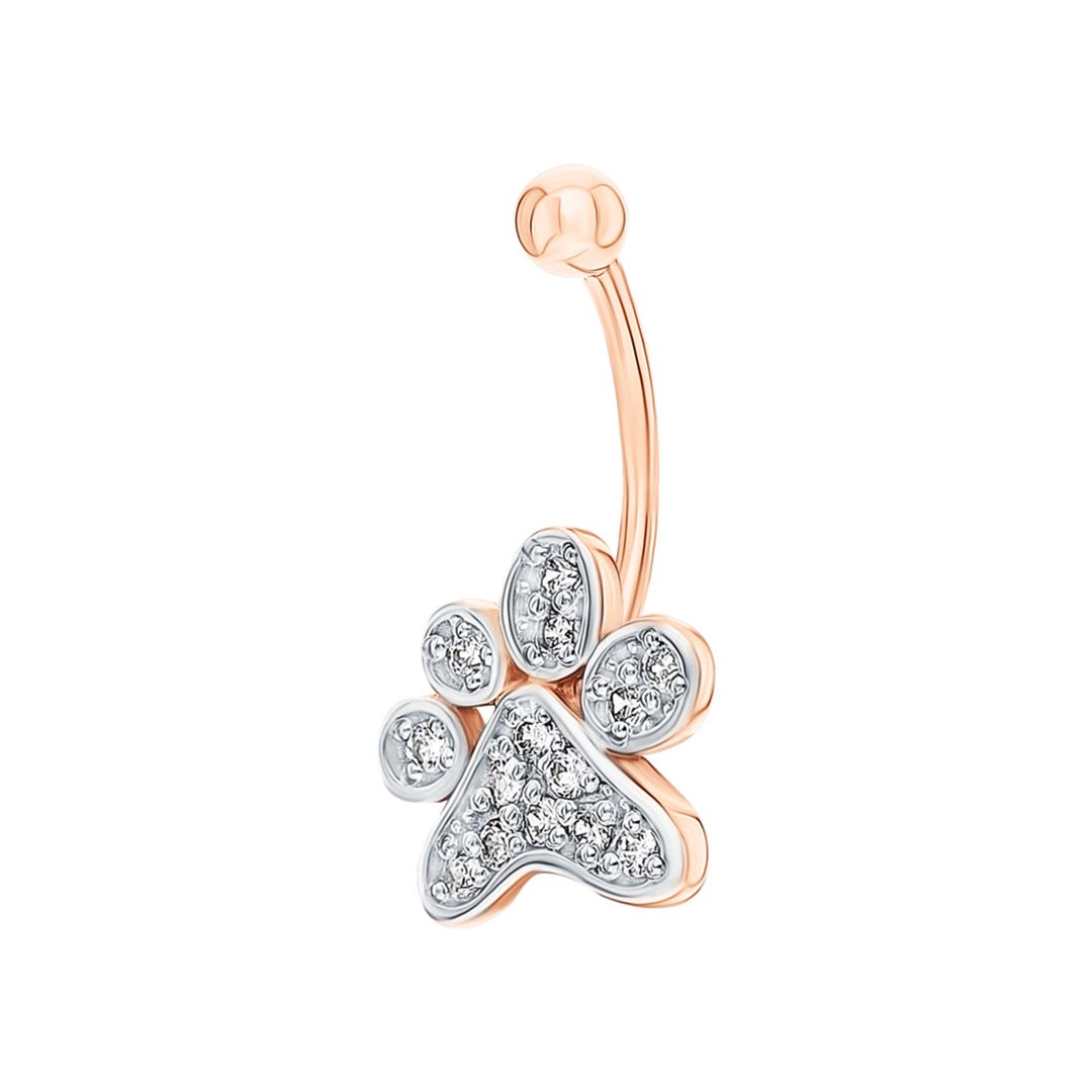 14K Gold Paw Print Navel Ring | Animal Lover Piercing Jewelry | Diamond ...