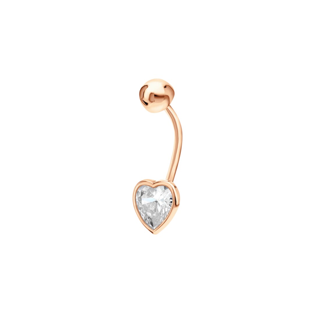 Heart Shaped Navel Belly, 14K Gold Belly Button Ring, Curved Floating ...