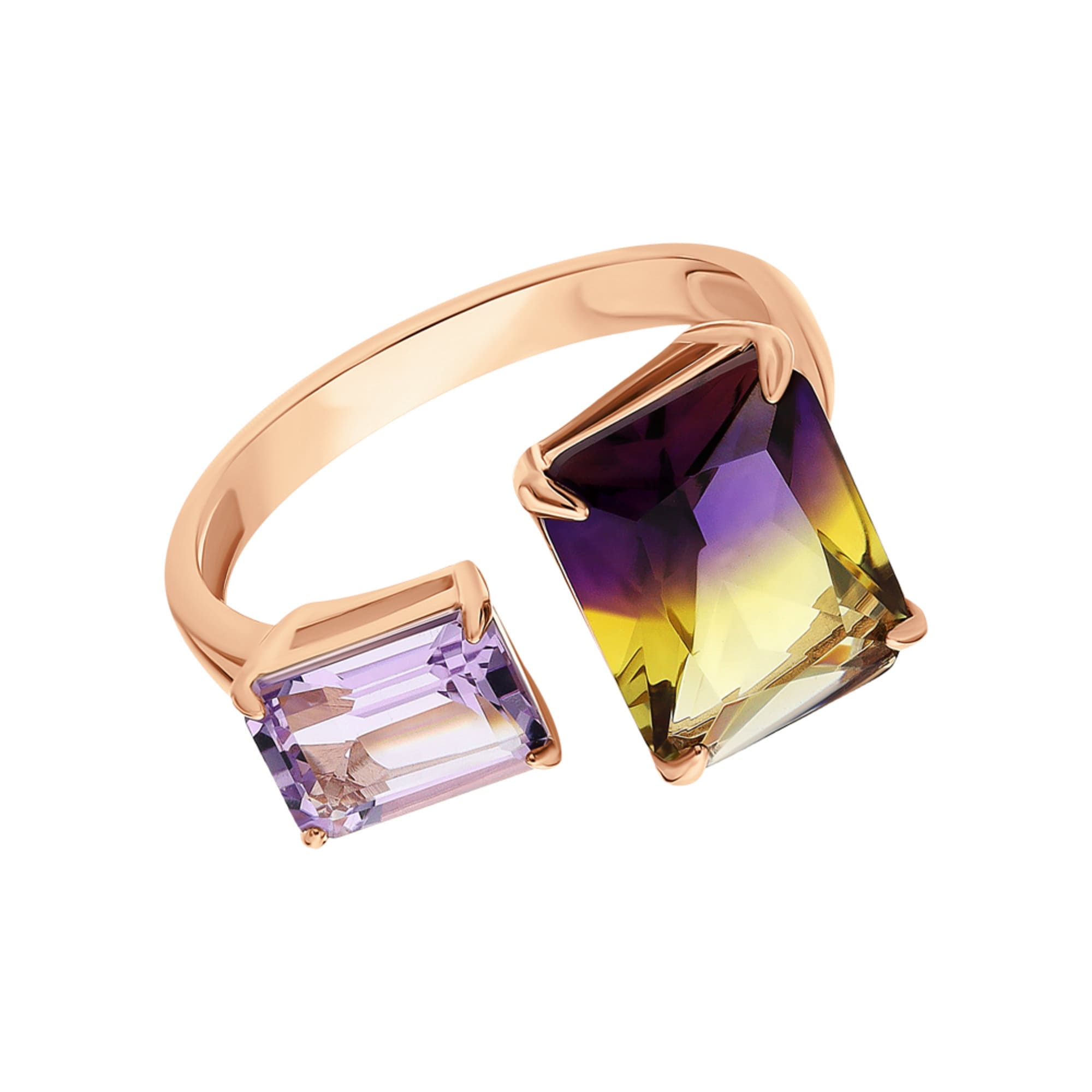 Twins Radiant Shape Ametrine Gemstone Ring Amethyst Emerald - Etsy