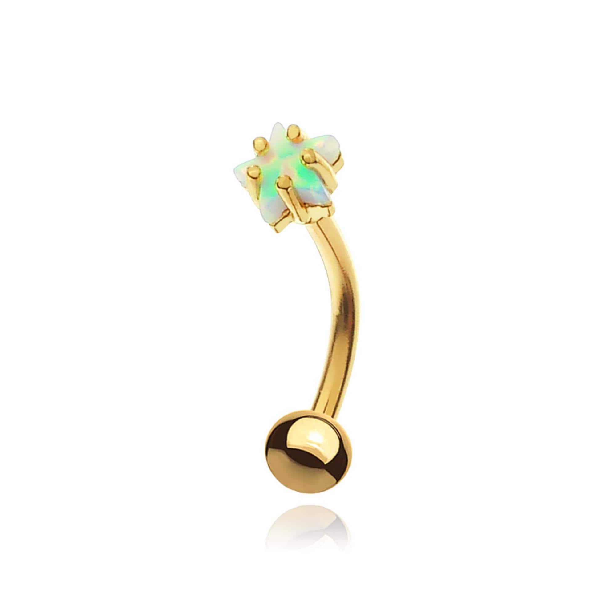 16g Stardust Opal Rook Piercing, 14K Gold Opal Curved Barbell, Star ...