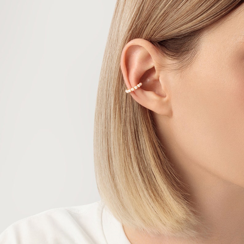 14k Gold Pearl Ear Cuff, C Shape Clip Earring, Natural Pearl Ear Cuff ...