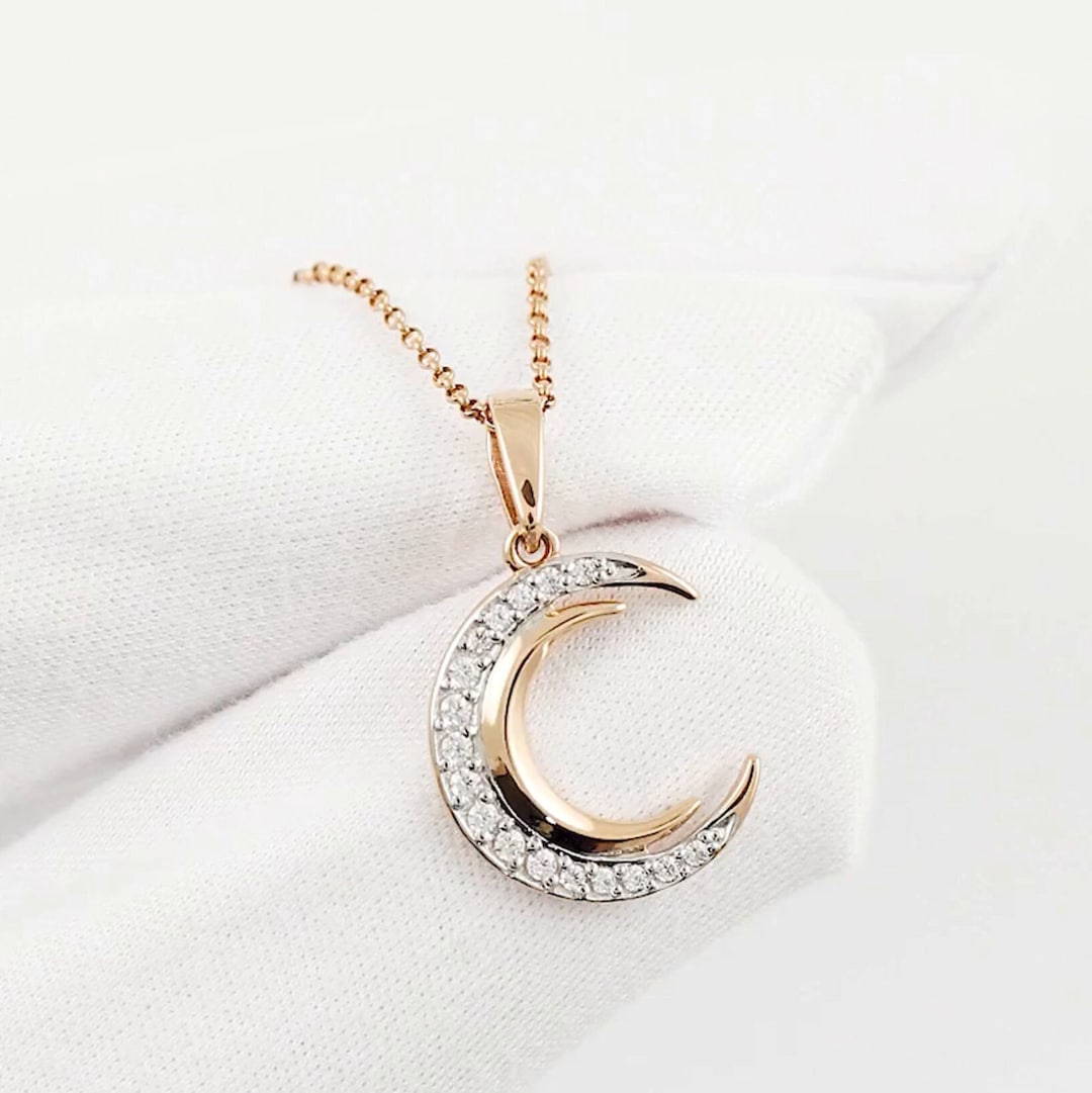Crescent Moon Diamond Necklace Double Moon Pave Diamond - Etsy