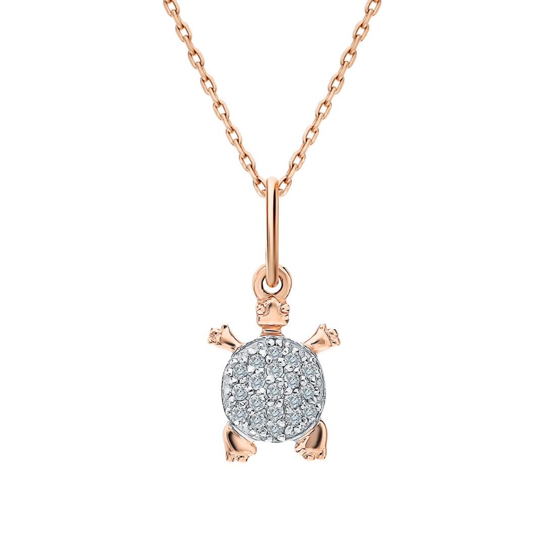 Pave Diamond Tortoise Pendant, 14k Gold Diamond Turtle Necklace, Luck ...