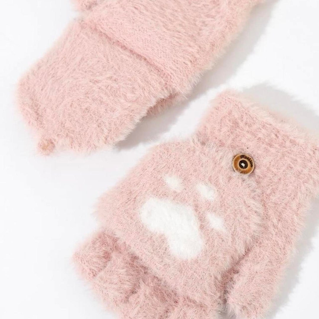 Paw Print Mittens Fingerless Gloves - Etsy