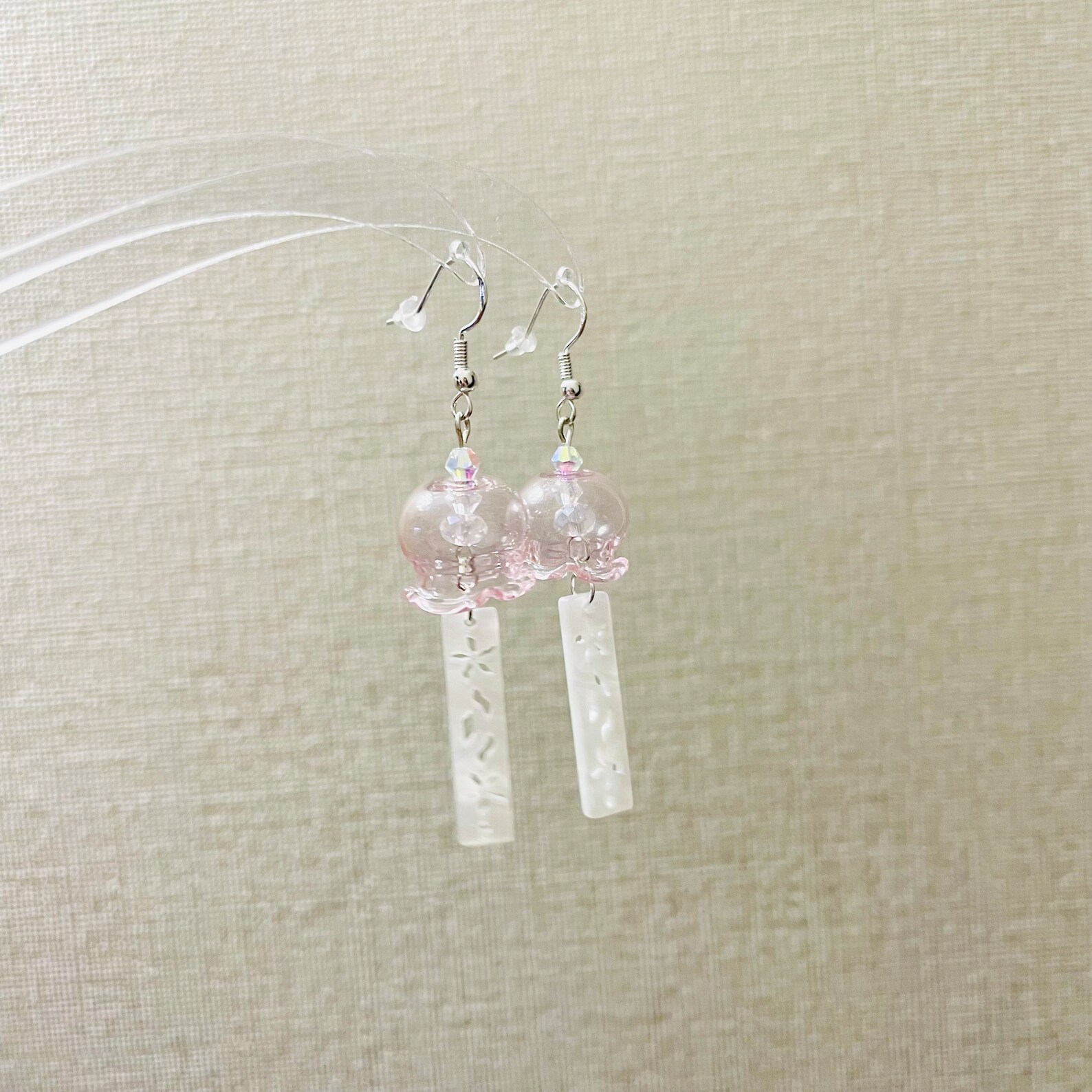 Japanese Glass Wind Chime Earrings, 925 Silver, Furin Dangle Drop ...