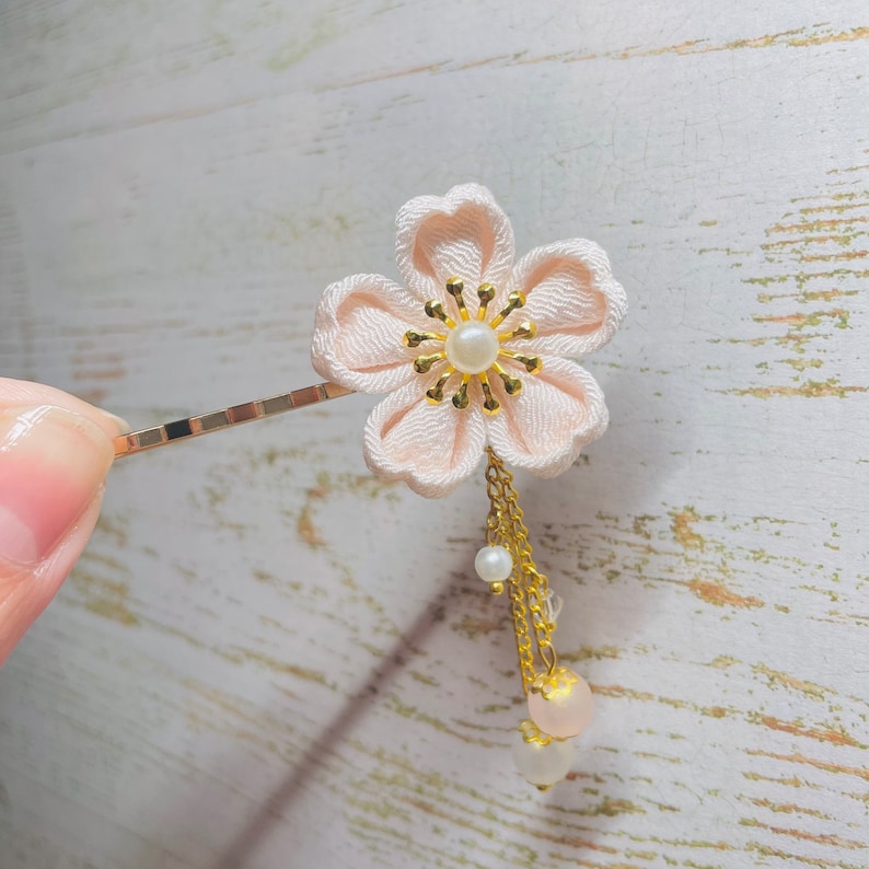 Japanese Cherry Blossom Pink White Kanzashi Hair Pins Tsumami - Etsy