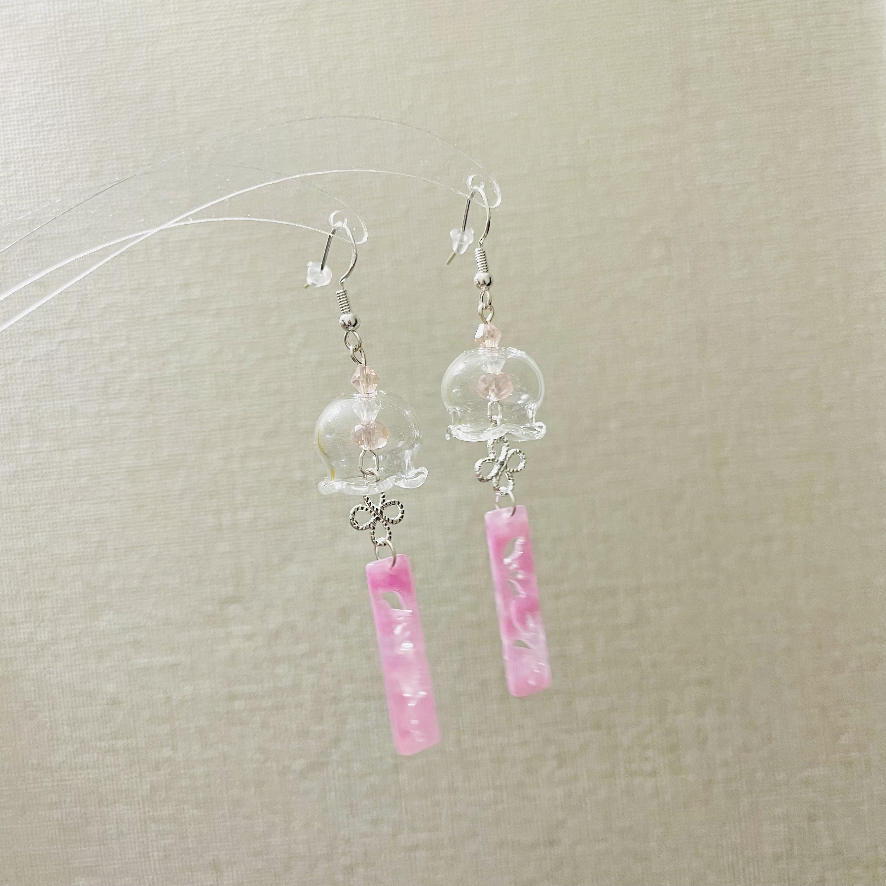 Japanese Glass Wind Chime Earrings, 925 Silver, Furin Dangle Drop ...