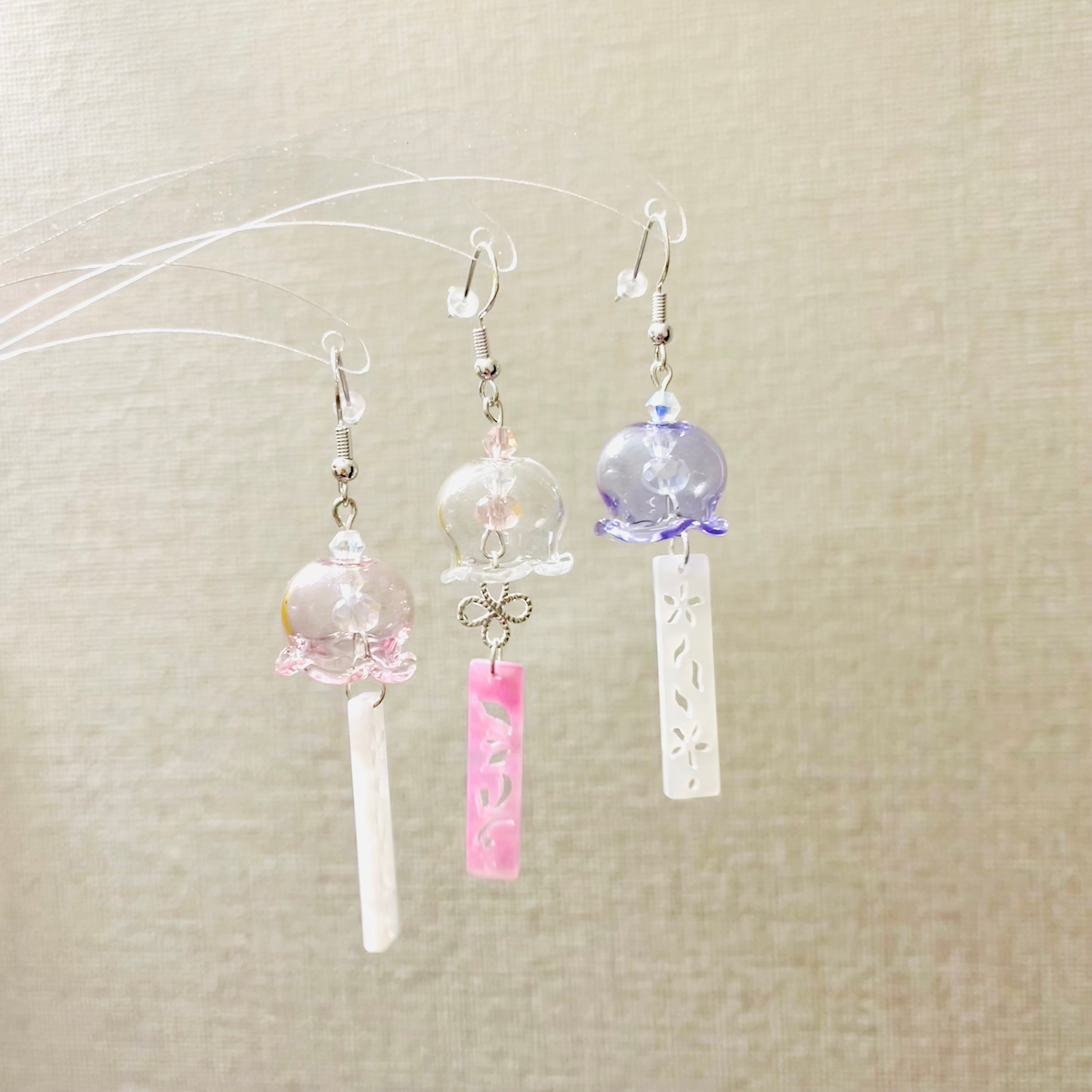 Japanese Glass Wind Chime Earrings, 925 Silver, Furin Dangle Drop ...