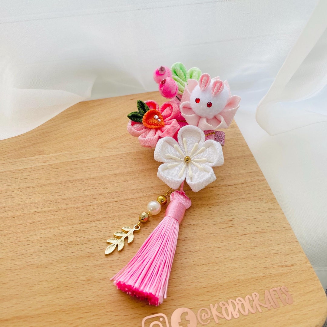 Handmade Japanese Pink Bunny Blossom Kimono Yukata Clip, Sakura ...