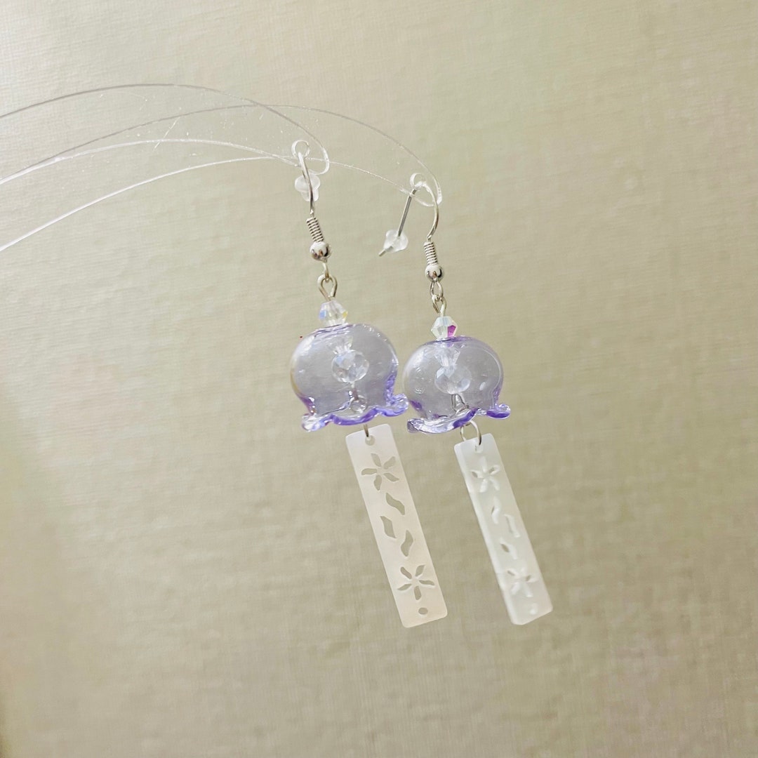 Japanese Glass Wind Chime Earrings, 925 Silver, Furin Dangle Drop ...