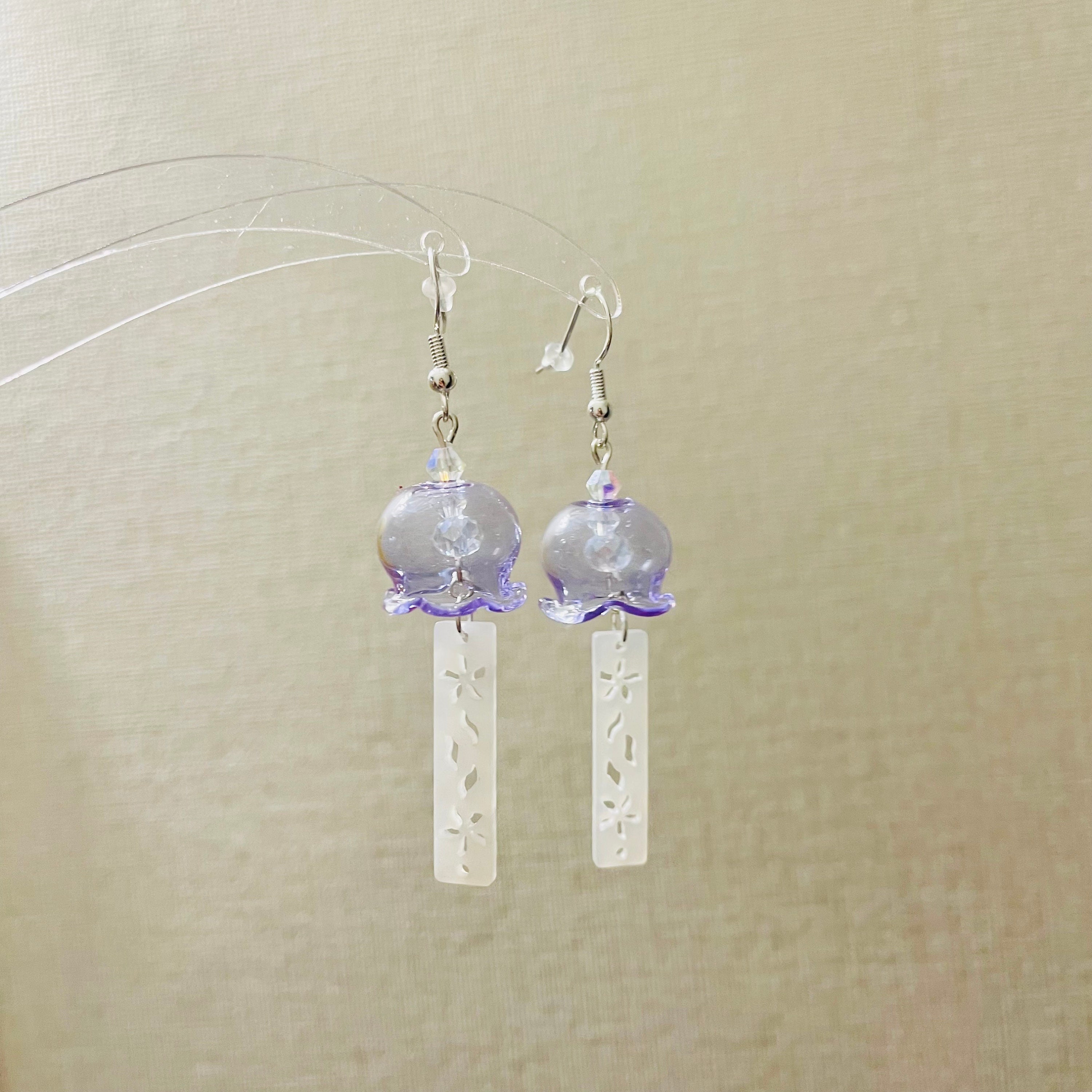 Japanese Glass Wind Chime Earrings, 925 Silver, Furin Dangle Drop ...