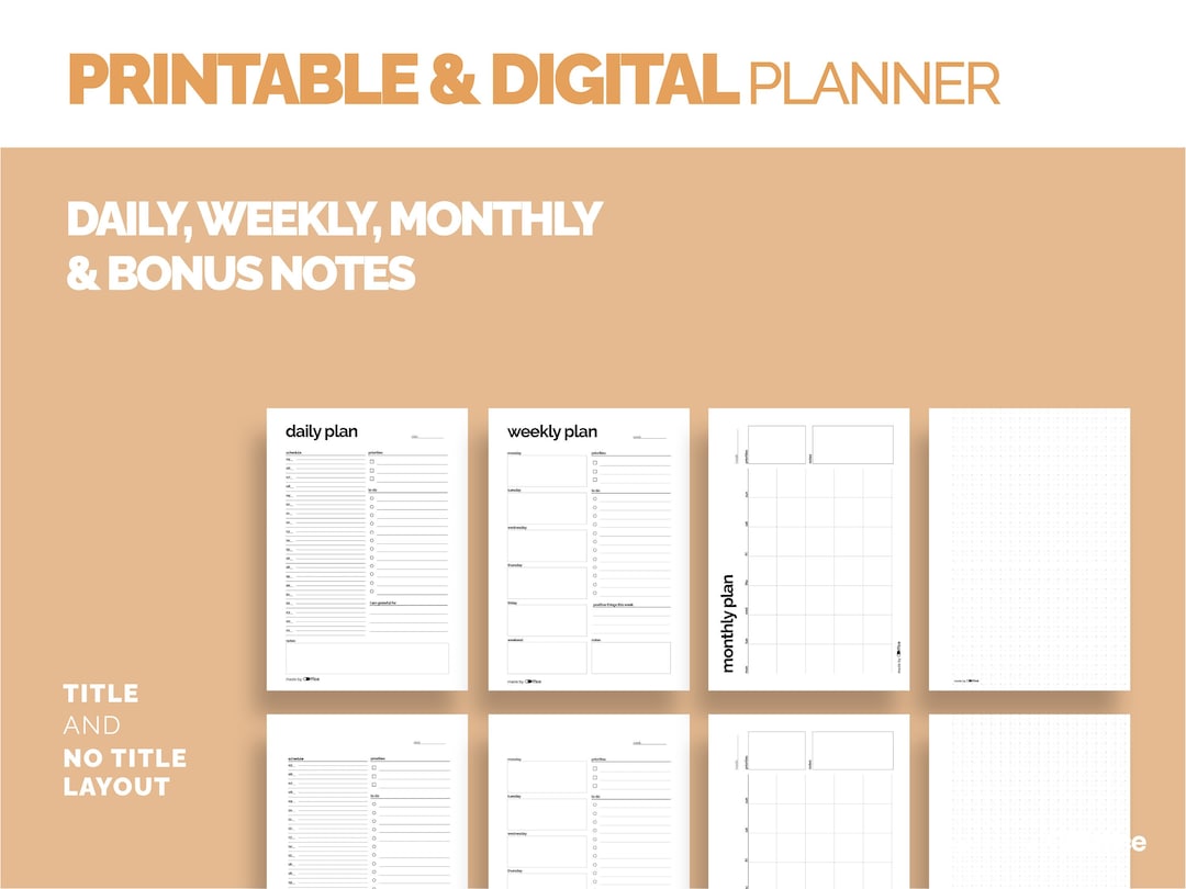 Printable and Digital Planner, Daily Plan, Weekly Plan, Monthly Plan ...
