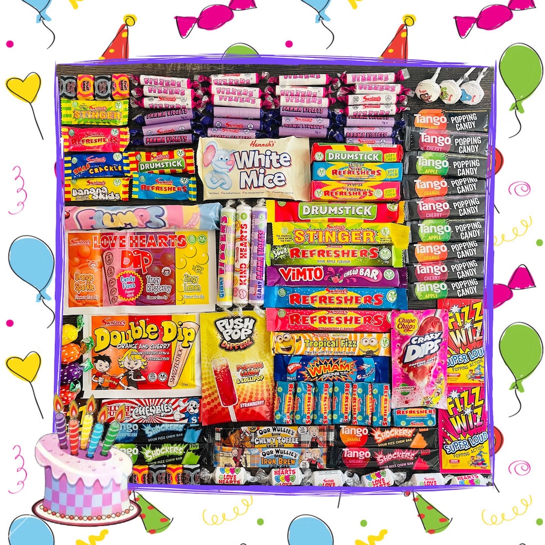 Birthday Retro Sweets Gift Box up to 1.7KG and 125 Sweets | Personalised Hamper Filled With Pick ...