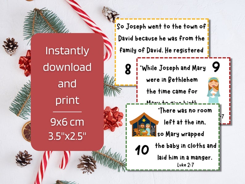 Kids Nativity Advent Calendar Scripture Cards Printable Digital ...