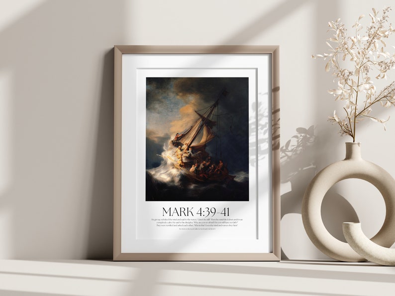 Printable Rembrandt Mark 4 Bible Verse Christian Artwork, Storm on the ...