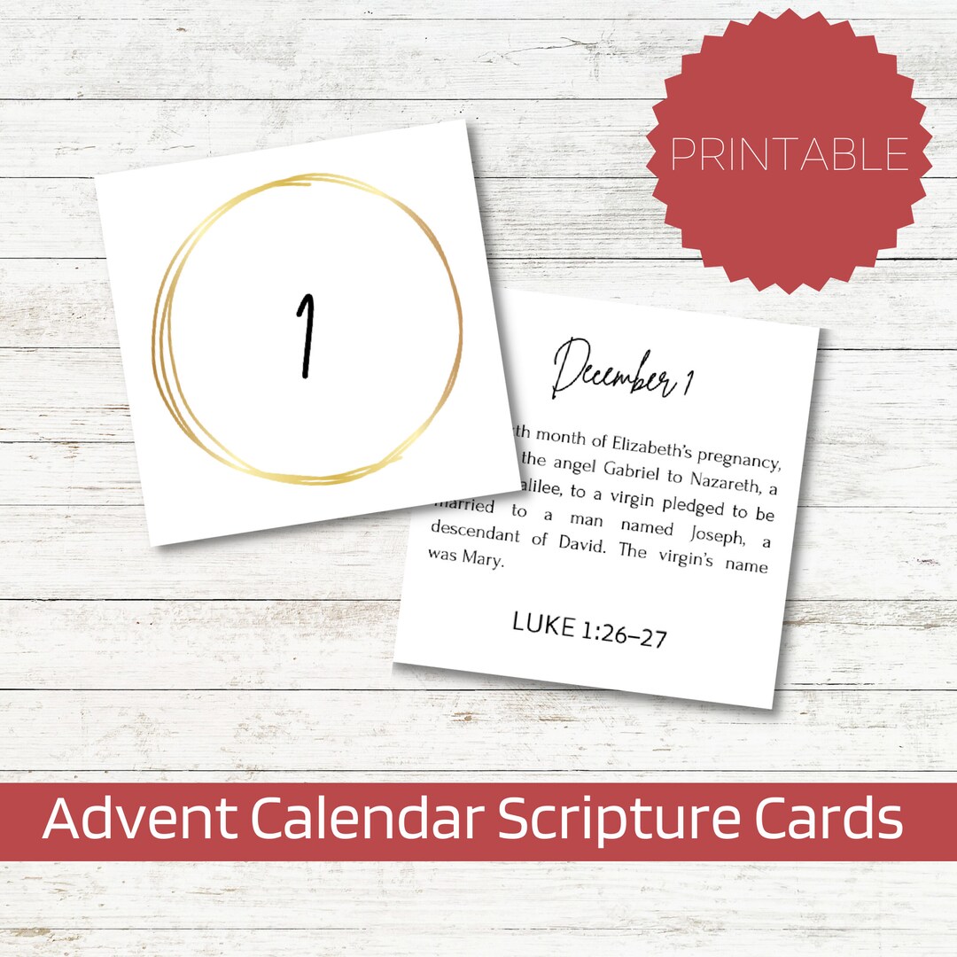 Christmas Scripture Cards Printable Bible Verse Advent Calendar 24 Days ...