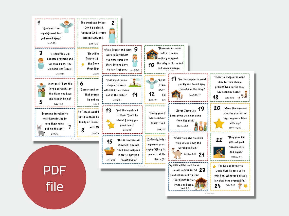 Kids Nativity Advent Calendar Scripture Cards Printable Digital ...