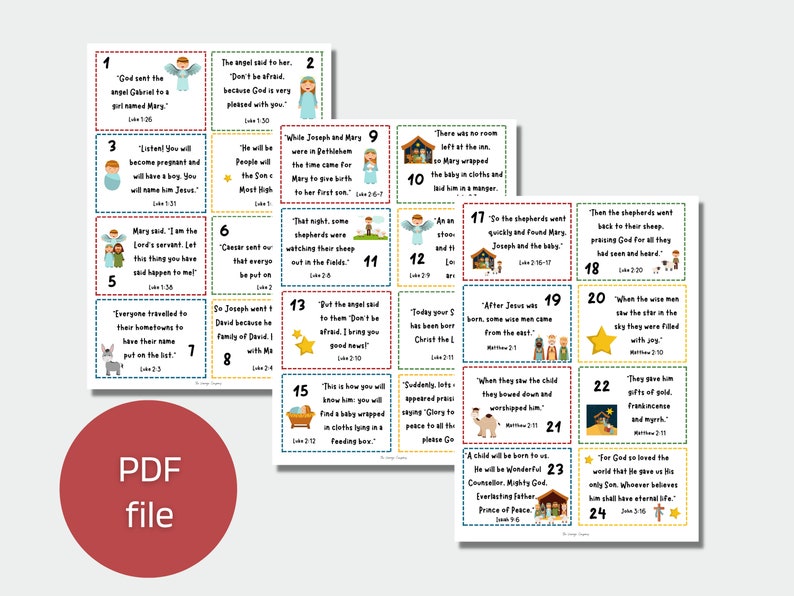 Kids Nativity Advent Calendar Scripture Cards Printable Digital ...