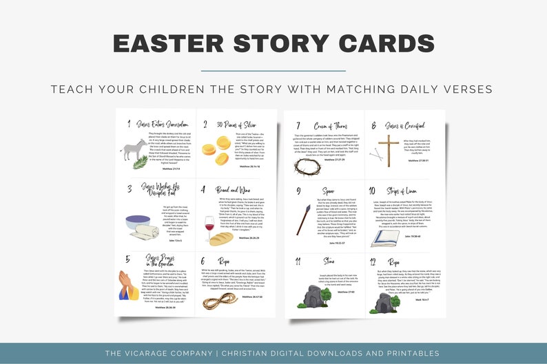 Kids Easter Advent Scripture Cards Printable Easter Story Cards, Easter Countdown, Easter ...