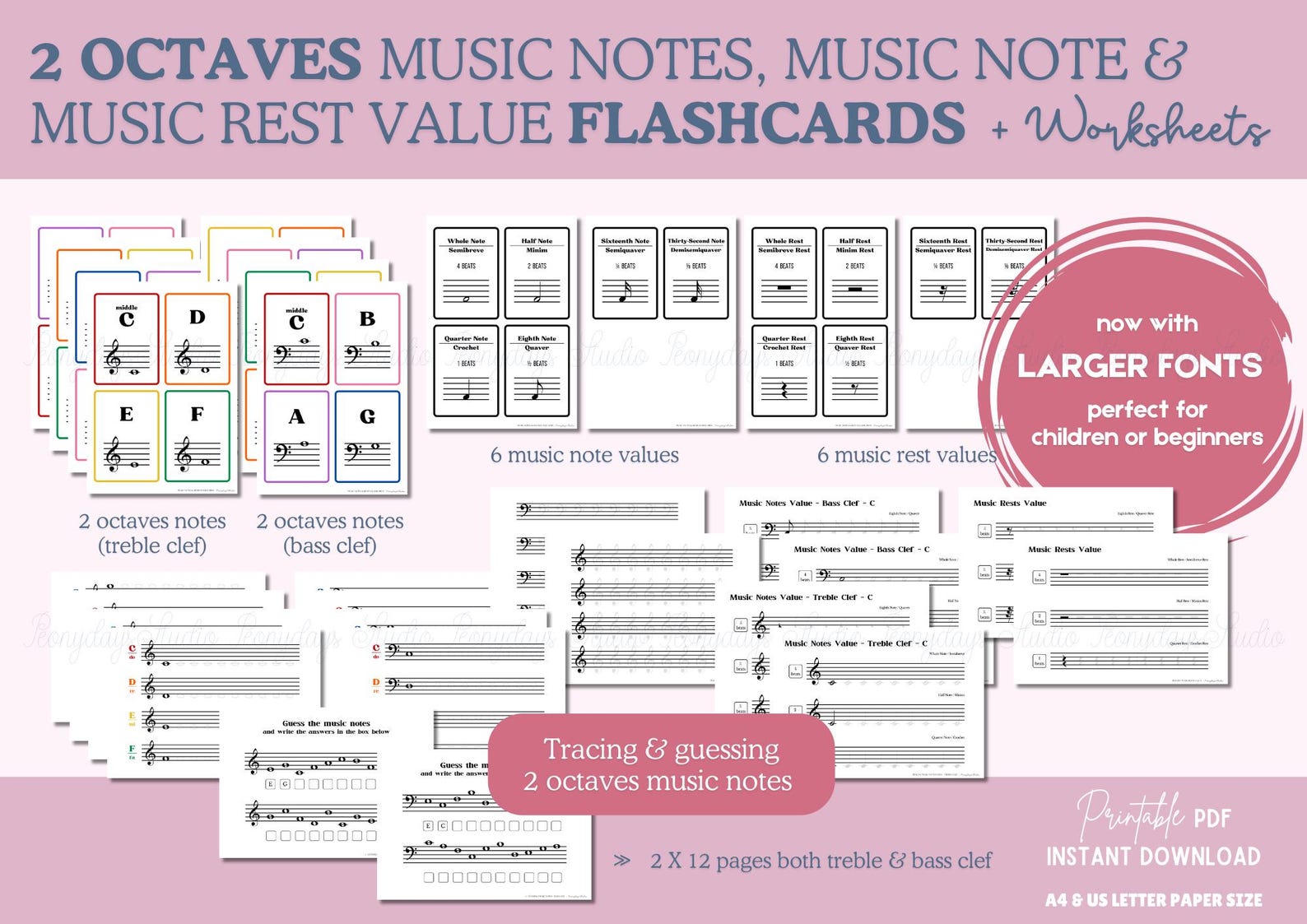 Piano Music Note Flashcards & Worksheet Bundle (printable PDF) - Etsy