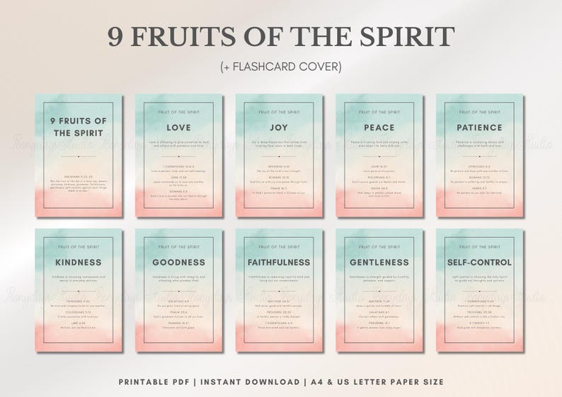 9 Fruits of the Spirit Flashcards With Bible Verses | Christian ...