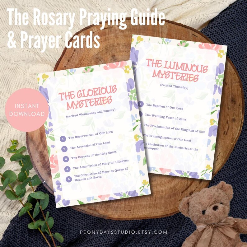 Rosary Prayer Guide Cards for Girls | Catholic Printable (PDF Download ...