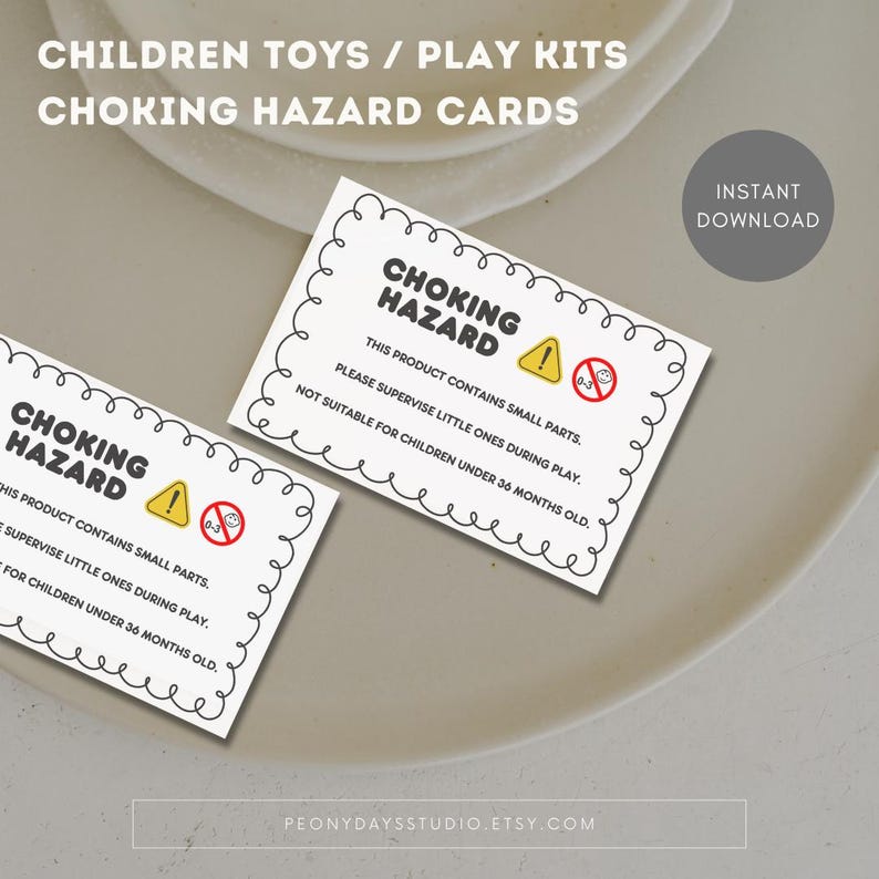 Toy Choking Hazard Warning Cards: Small Parts Safety Labels (printable ...