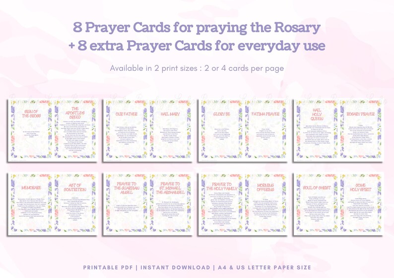 Rosary Prayer Guide Cards for Girls | Catholic Printable (PDF Download ...