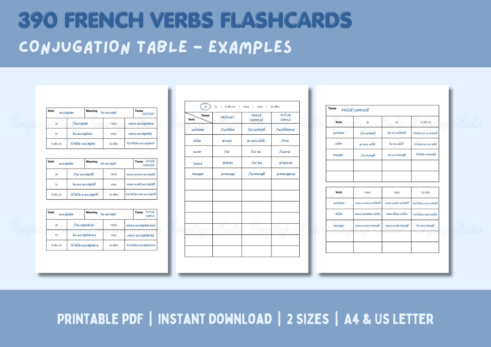 390 French Verbs Printable Print Cut Flashcards With Blank Conjugation ...