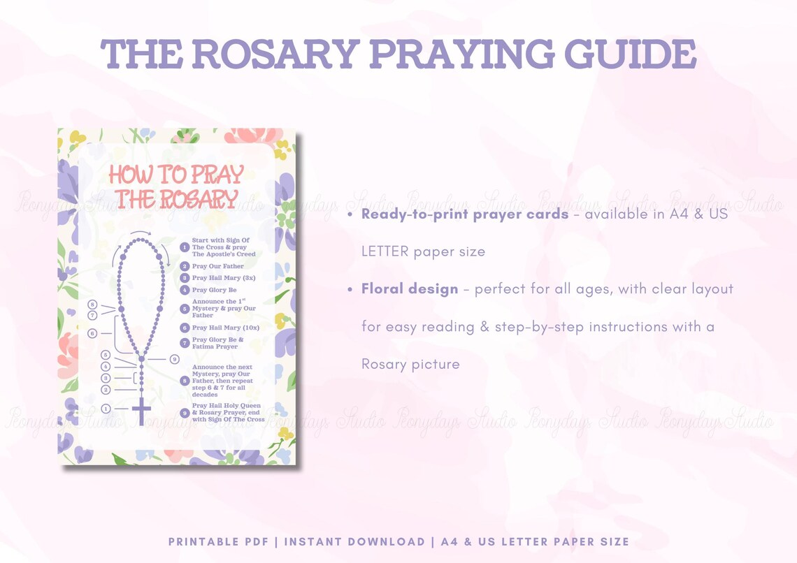 Rosary Prayer Guide Cards for Girls | Catholic Printable (PDF Download ...