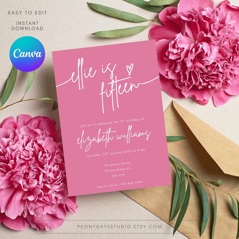 Minimalist Birthday Invitation Template: Editable Canva Design (digital ...