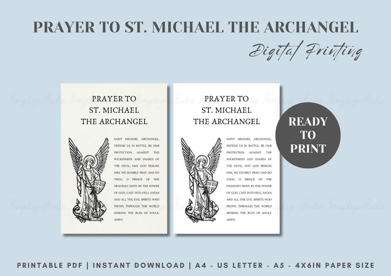 PRINTABLE PDF Prayer to Saint Michael the Archangel Catholic Wall Art ...
