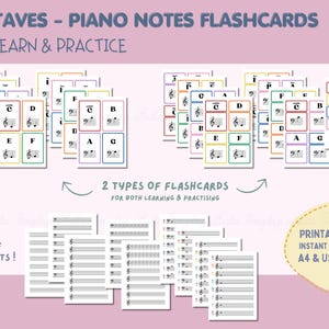 Piano Music Note Flashcards | Beginner 2 Octaves + Bonus Sheets ...