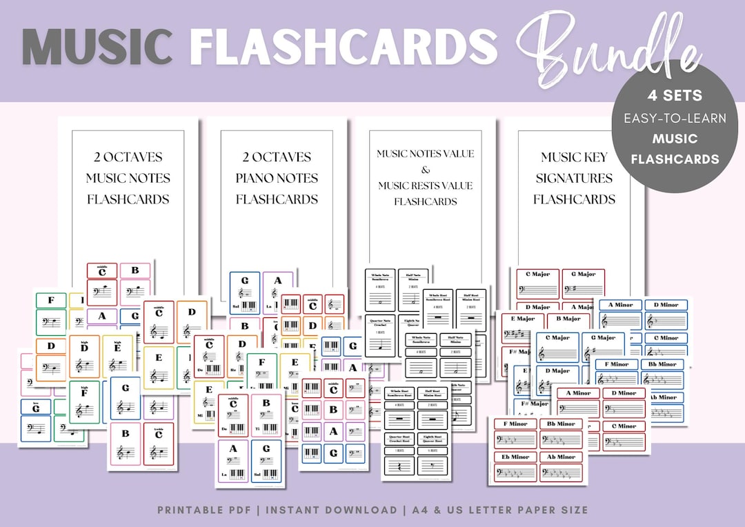 Piano Flashcards Bundle: Music Notes, Key Signatures (printable PDF) - Etsy