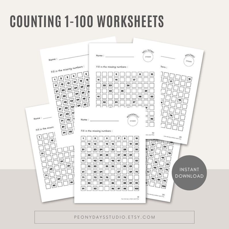 Póster y hojas de trabajo para contar del 1 al 100, materiales ...