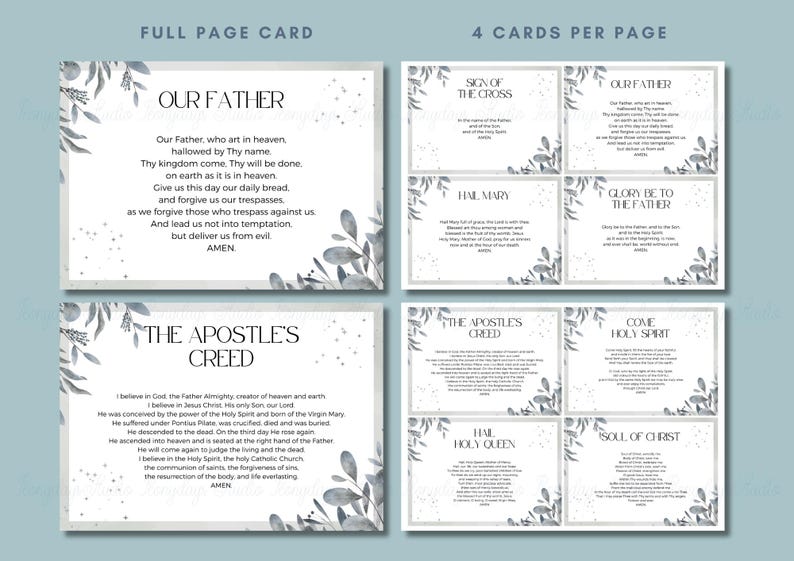 PRINTABLE PDF Instant Download | Popular Catholic Prayers Cards Religious Christian Gift | Our ...