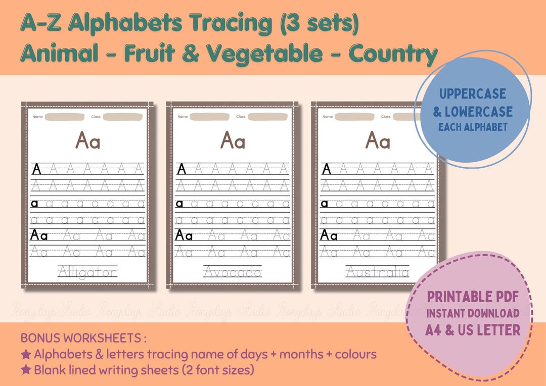 PRINTABLE PDF Alphabet Tracing Worksheet for Toddlers Kids Primary ...