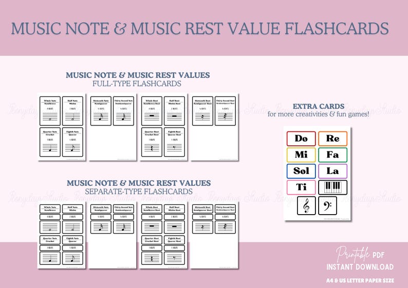 Piano Music Note Flashcards & Worksheet Bundle (printable PDF) - Etsy