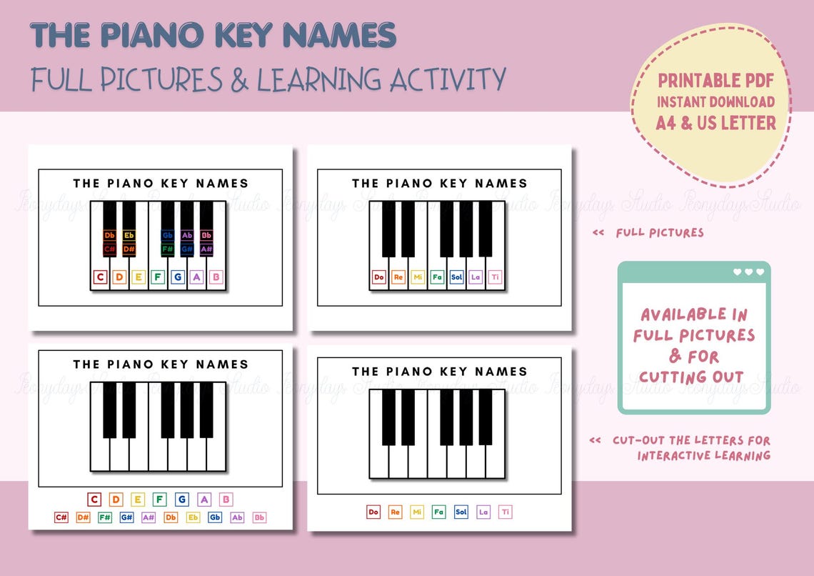 Piano Key Names Chart | Music Learning Games (printable PDF) - Etsy