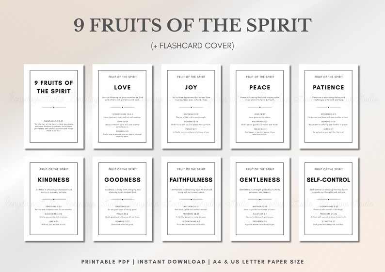 9 Fruits of the Spirit Flashcards With Bible Verses | Christian ...