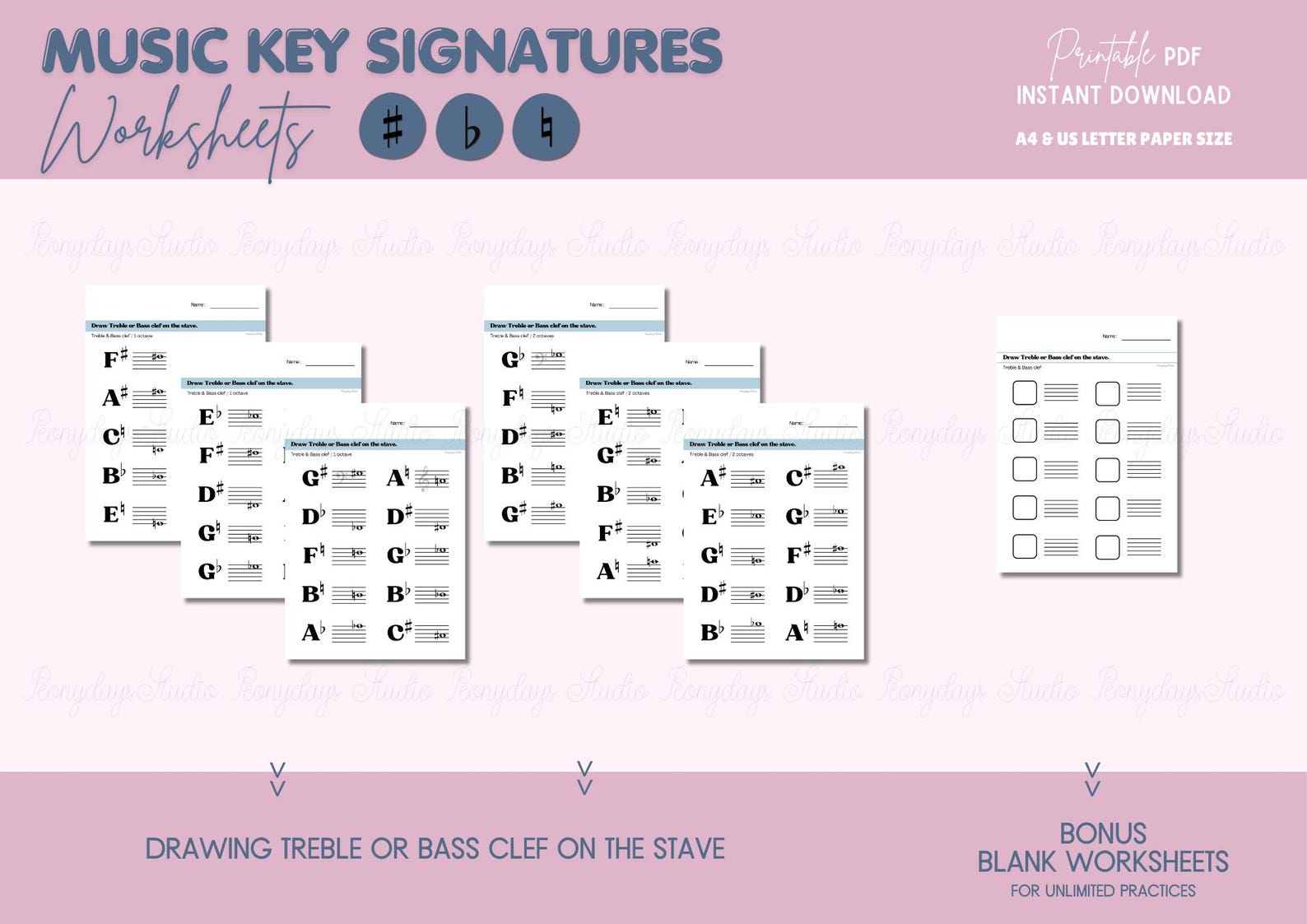 PRINTABLE PDF Music Key Signatures Worksheets | Learn Practice Notes ...